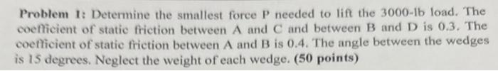 Solved Problem 1: Determine the smallest force P needed to | Chegg.com