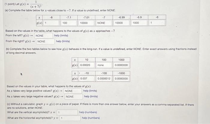 Solved 1 (x + 7)³ (a) Complete the table below for x-values | Chegg.com