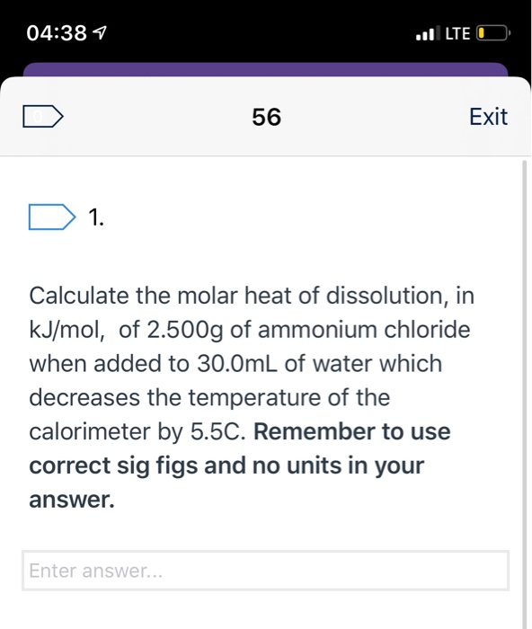 Solved 04:381 ..1 LTEO 56 Exit 1. Calculate the molar heat | Chegg.com