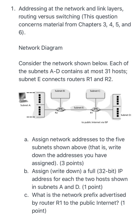Solved 1. Addressing at the network and link layers, routing | Chegg.com