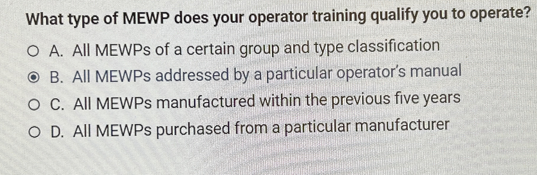 Solved What type of MEWP does your operator training qualify | Chegg.com