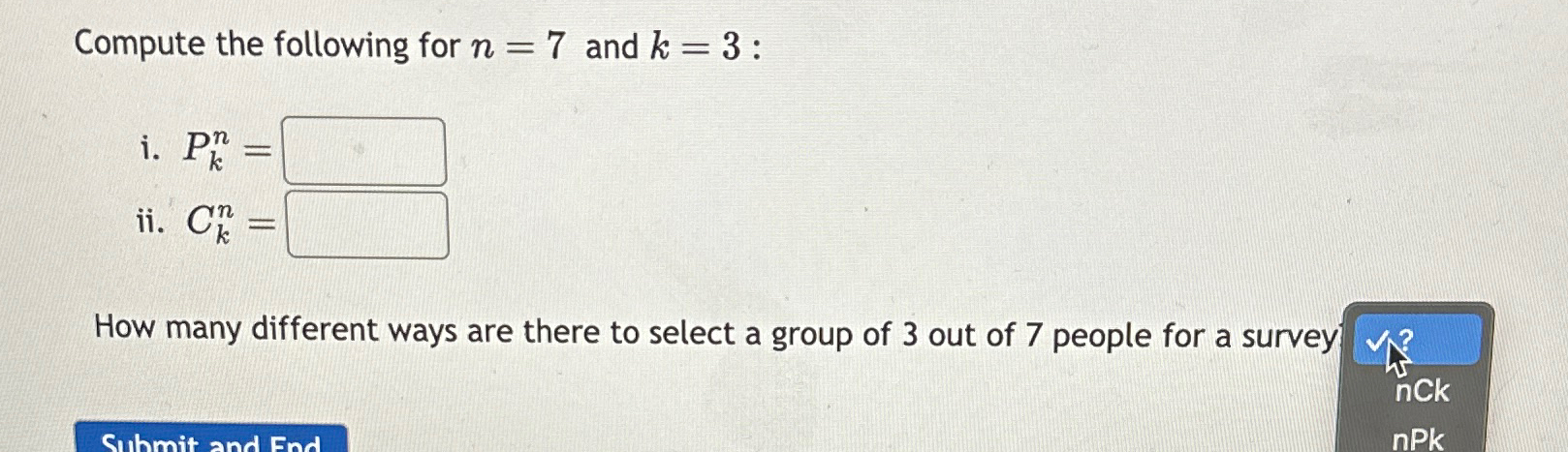 Solved Compute the following for n=7 ﻿and k=3 | Chegg.com