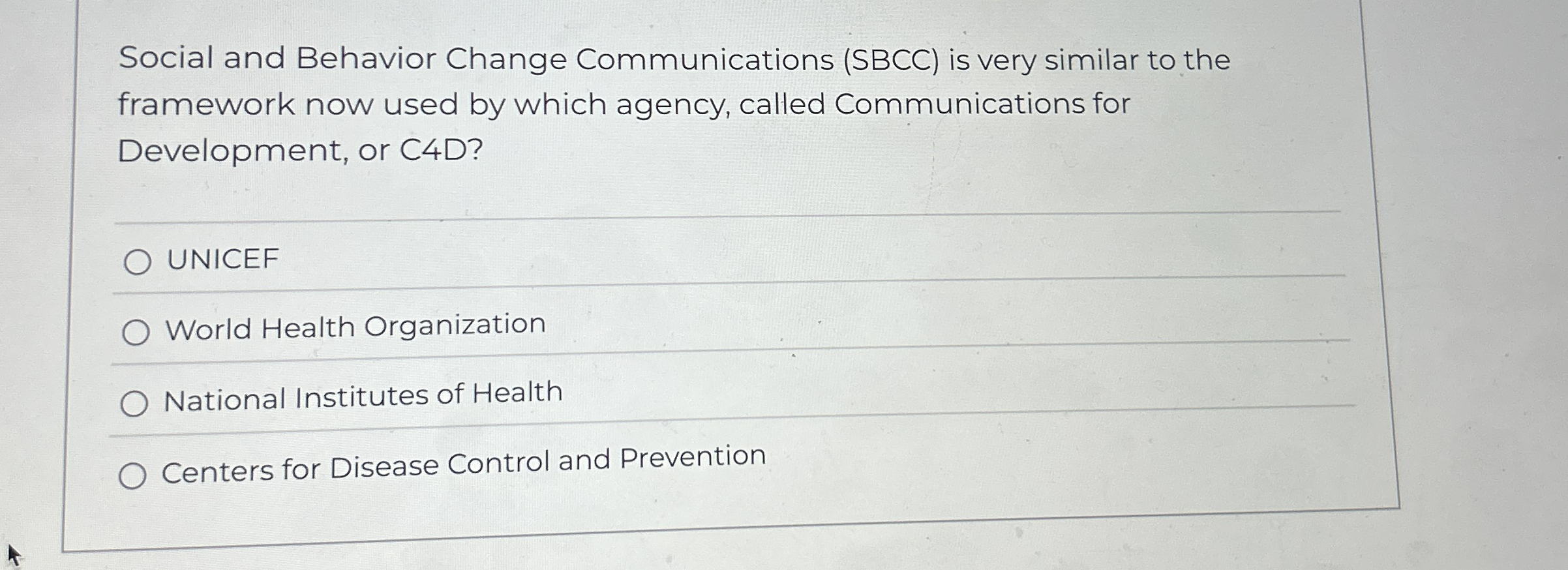 Solved Social and Behavior Change Communications (SBCC) ﻿is | Chegg.com