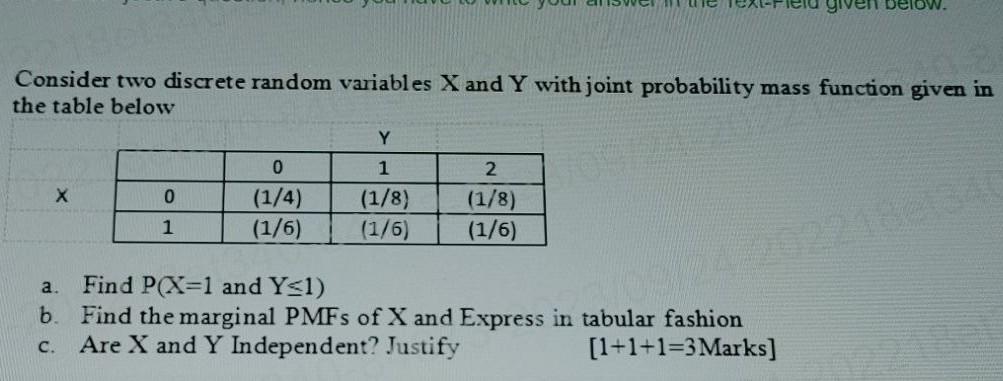 Solved Consider two discrete random variables X and Y with | Chegg.com