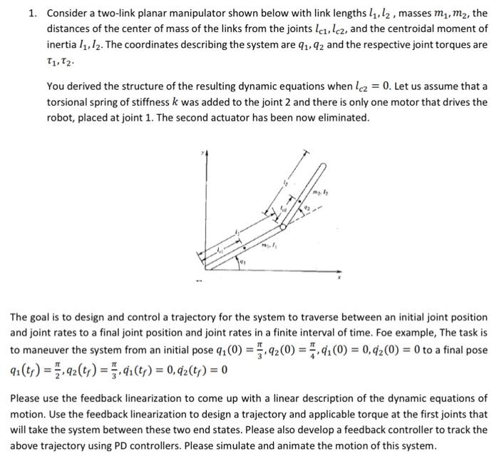 Solved 1. Consider a two-link planar manipulator shown below | Chegg.com
