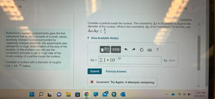 Solved Probie 13 314 Constants Consider a particle inside | Chegg.com