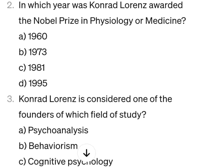 Solved In which year was Konrad Lorenz awarded the Nobel | Chegg.com
