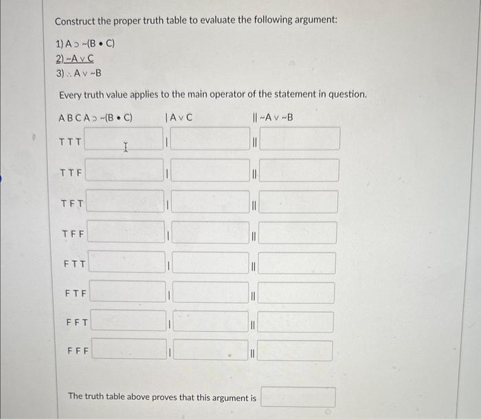Solved Construct the proper truth table to evaluate the | Chegg.com
