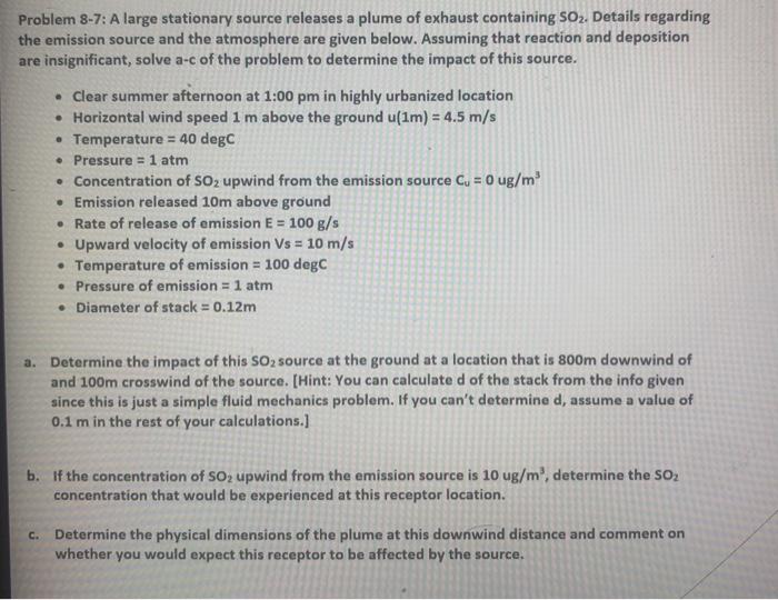 Solved Problem 8-7: A large stationary source releases a | Chegg.com