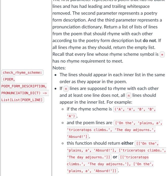 Solved 111 Hef check.rhyme_scheme(poem_lines: POEM, | Chegg.com