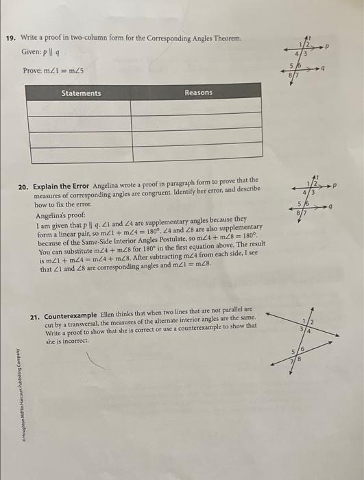 Solved 19. Write a proof in two-column form for the | Chegg.com