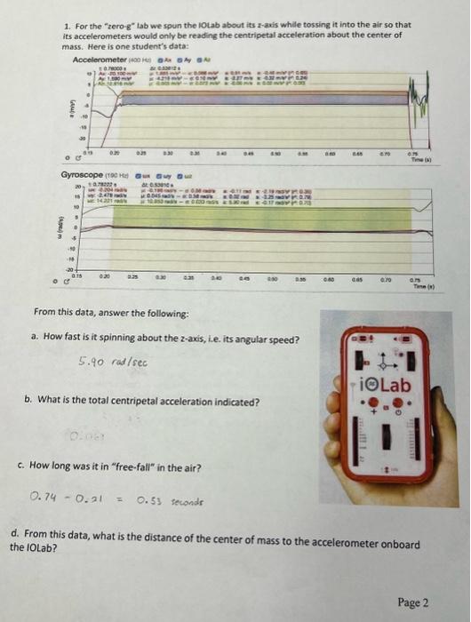 1. For the "zero-g" lab we spun the IOtab about its 2 | Chegg.com