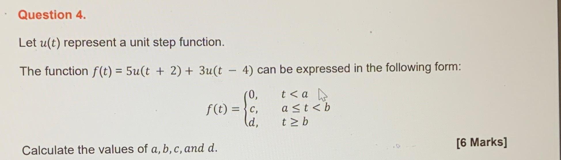 Solved Question 4.Let u(t) ﻿represent a unit step | Chegg.com