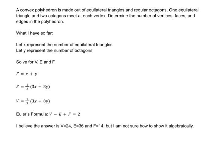Solved A convex polyhedron is made out of equilateral | Chegg.com