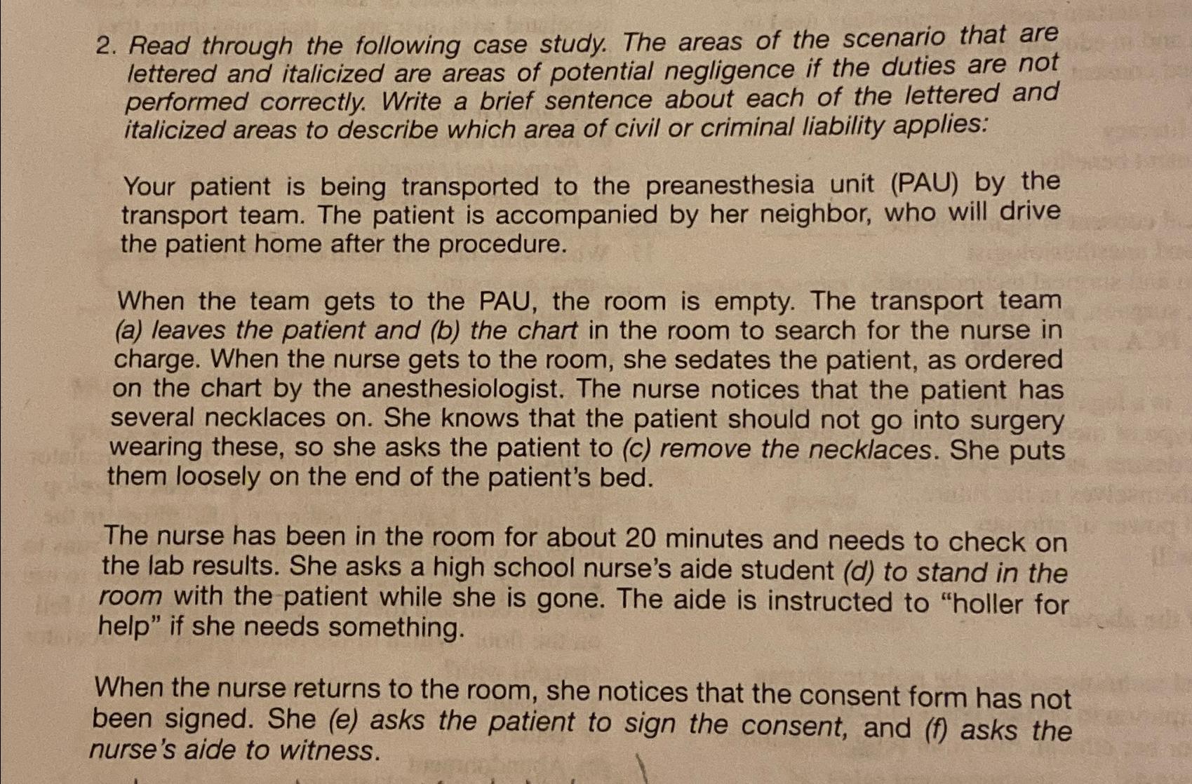 Solved Read through the following case study. The areas of | Chegg.com