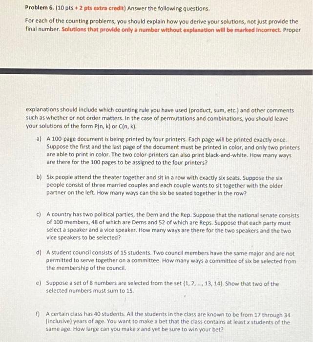 Solved Problem 6. (10pts+2 pts extra credit) Answer the | Chegg.com