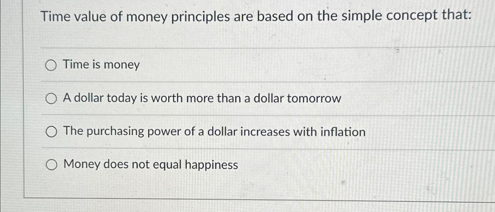 Solved Time value of money principles are based on the | Chegg.com