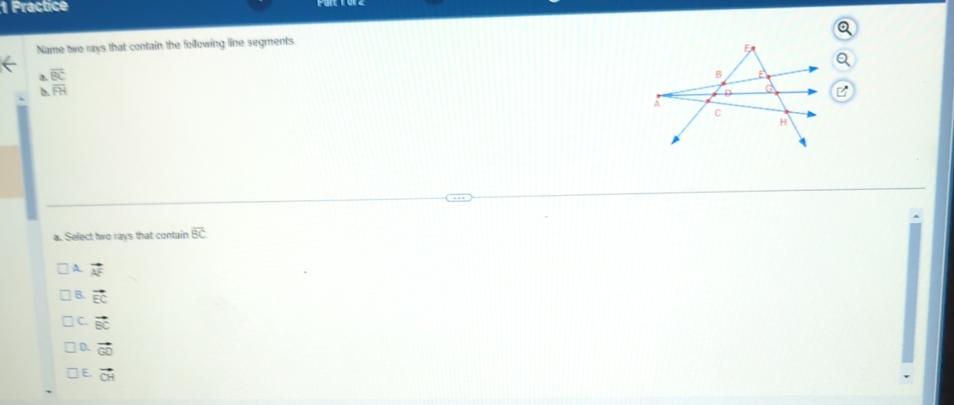 Solved Name two rays that contain the following line | Chegg.com
