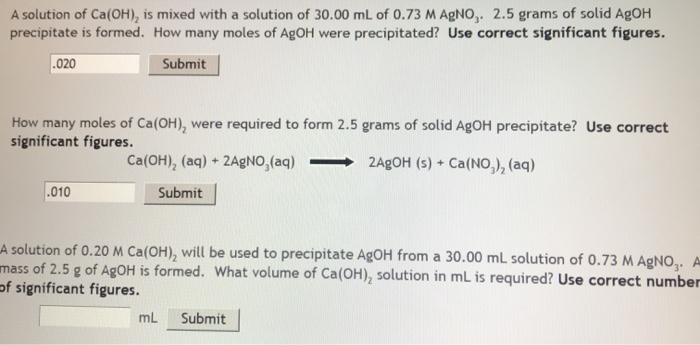 Solved A solution of Ca(OH), is mixed with a solution of | Chegg.com