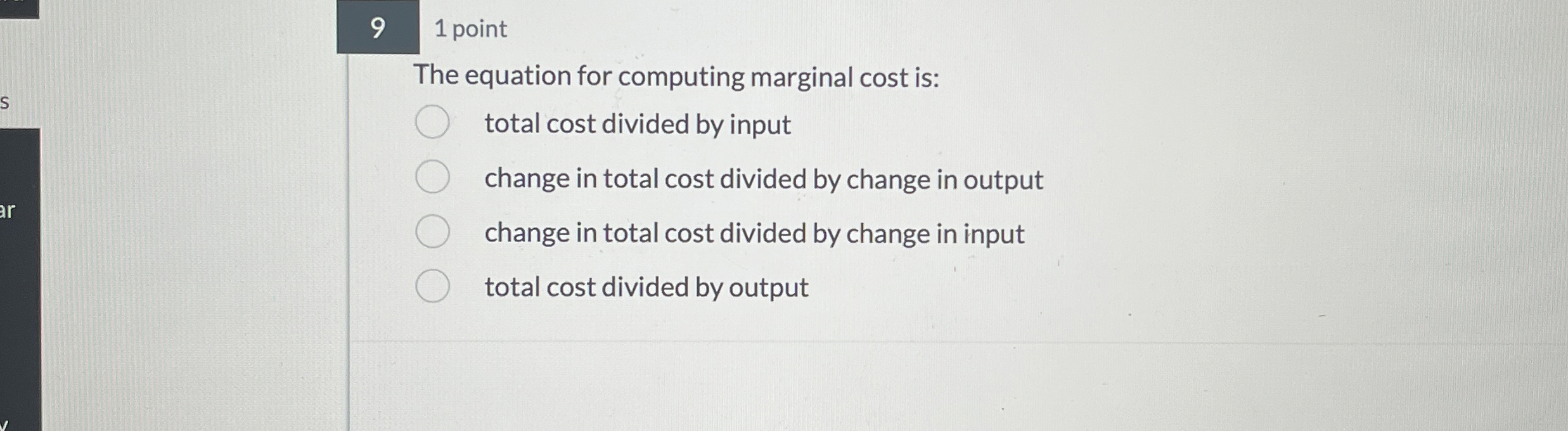 Solved 91 ﻿pointThe equation for computing marginal cost | Chegg.com