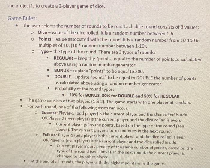 Solved ame Rules: - The user selects the number of rounds to | Chegg.com