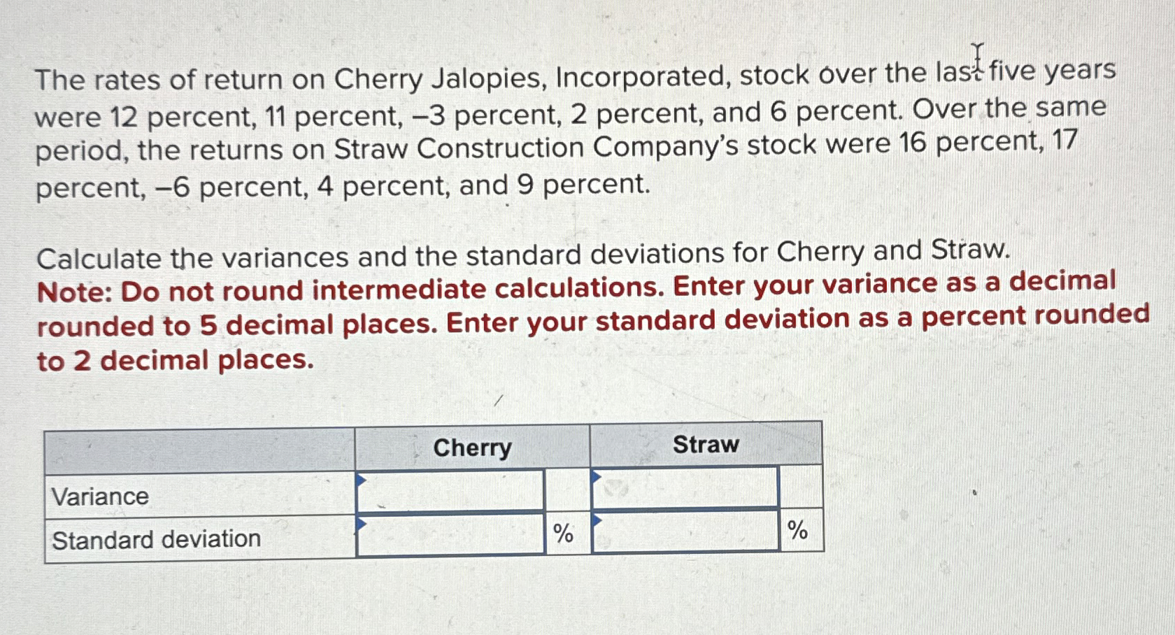 Solved The rates of return on Cherry Jalopies, Incorporated, | Chegg.com