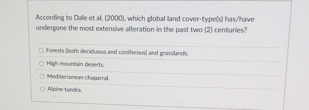 Solved According to Dale et al. (2000), ﻿which global land | Chegg.com
