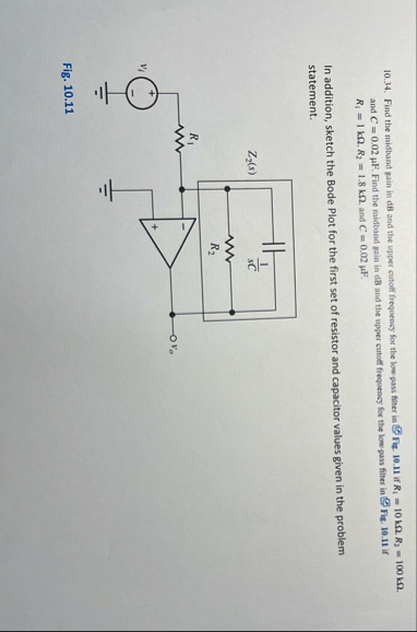 Solved 10.34. ﻿Find the midband gain in dB and the upper | Chegg.com