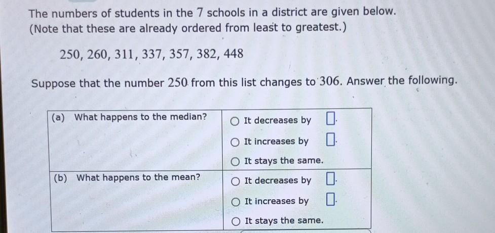 Solved The numbers of students in the 7 schools in a | Chegg.com