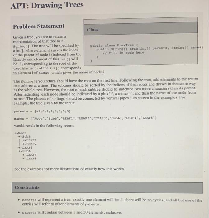 Solved APT: Drawing Trees Problem Statement Given a tree, | Chegg.com