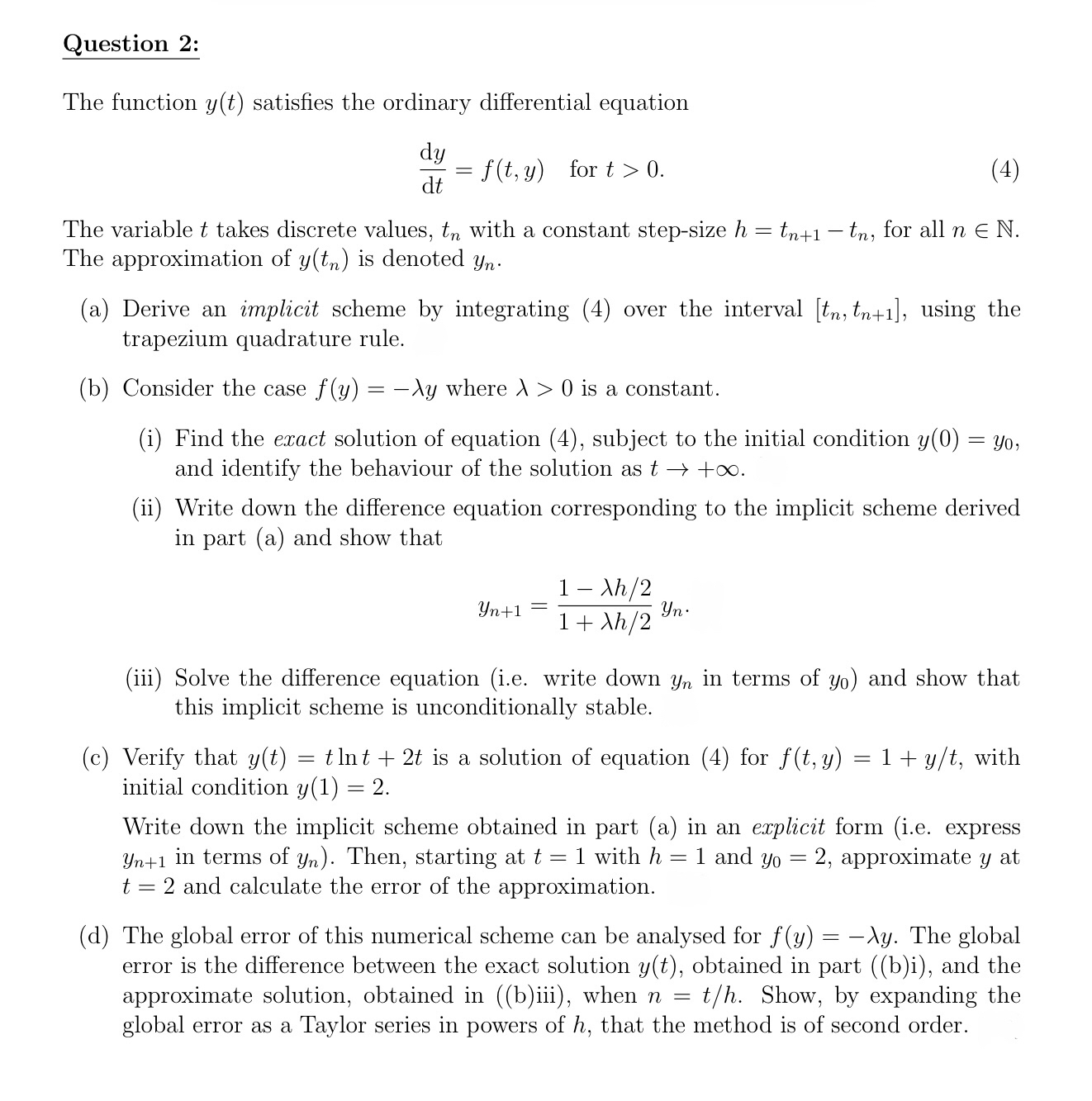Solved Question 2:The function y(t) ﻿satisfies the ordinary | Chegg.com