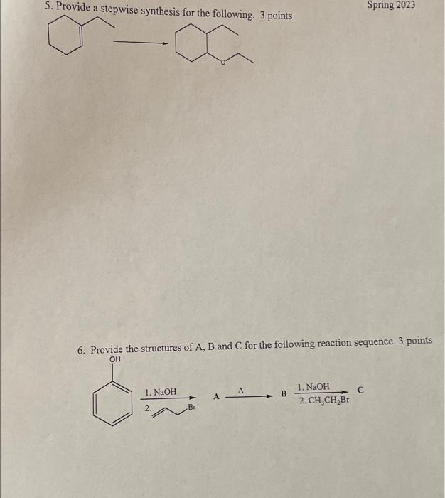 Solved Synthesis: 1. For the following reaction sequence, | Chegg.com