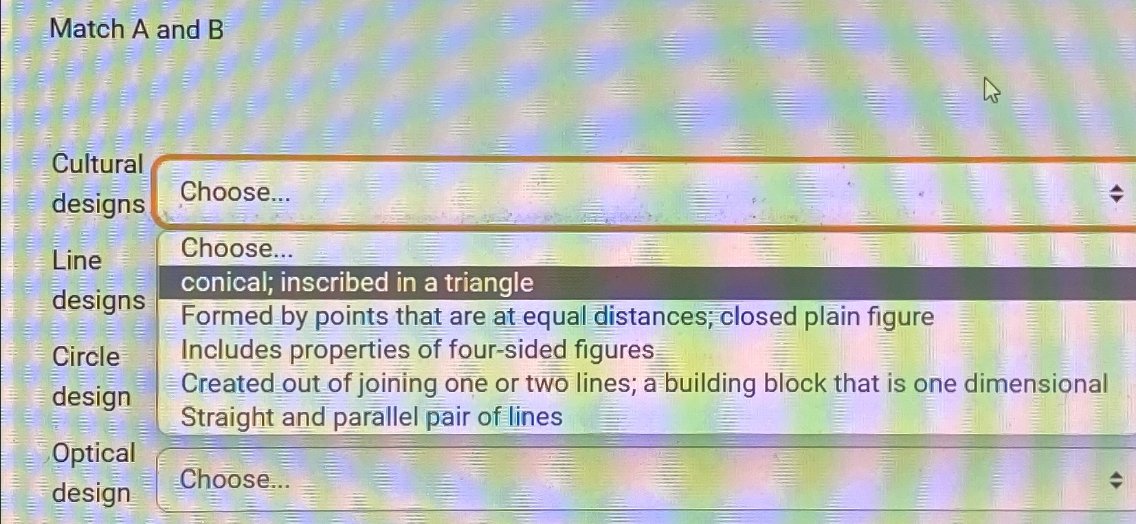 Solved Match A and BCulturaldesignsChoose...Line | Chegg.com