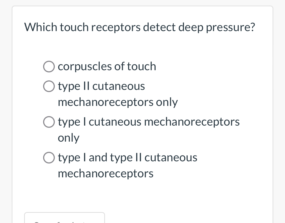 Solved Which touch receptors detect deep pressure?corpuscles | Chegg.com