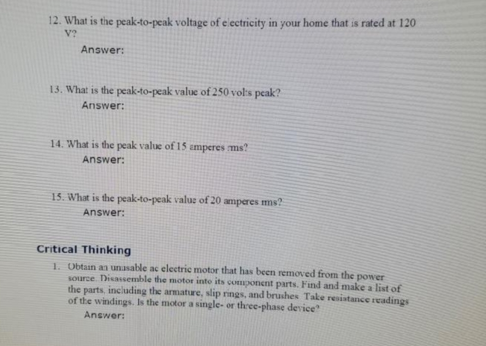 Solved What is the peak-to-peak voltage of ectricity in your | Chegg.com