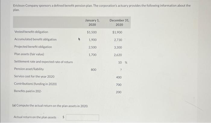 Solved Erickson Company sponsors a defined benefit pension | Chegg.com