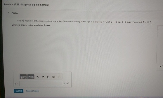 Solved Problem 27.38 - ﻿Magnetic dipole momentPart A Cive | Chegg.com