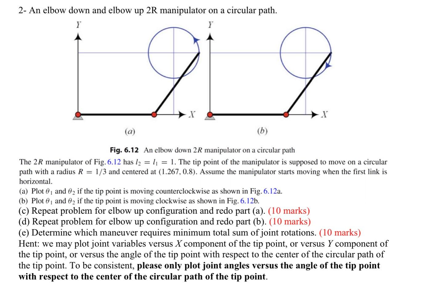 Solved 2- An elbow down and elbow up 2R manipulator on a | Chegg.com