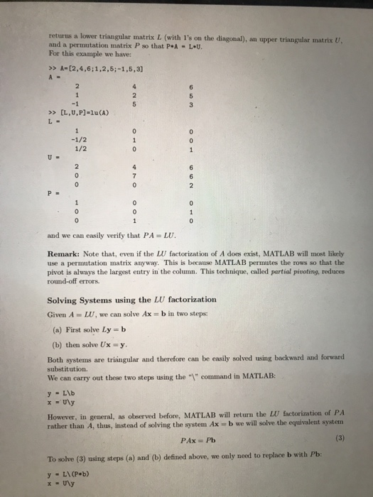 MAT 343 Laboratory 3 The LU Factorization In this | Chegg.com