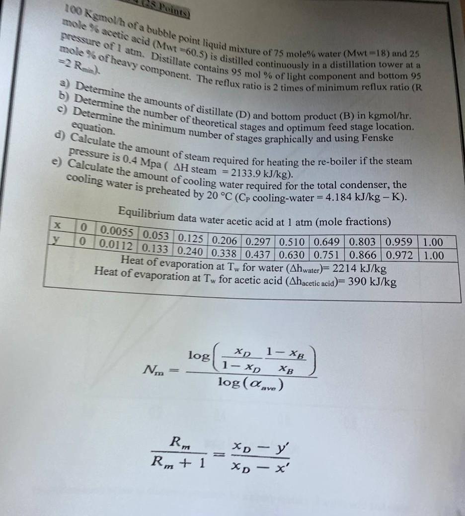 Solved 100 K रimold of a bubble point liquid mixture of 75 | Chegg.com