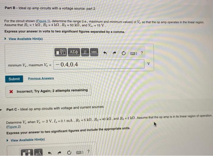 Solved Part B - Ideal op amp circuits with a voltage source: | Chegg.com