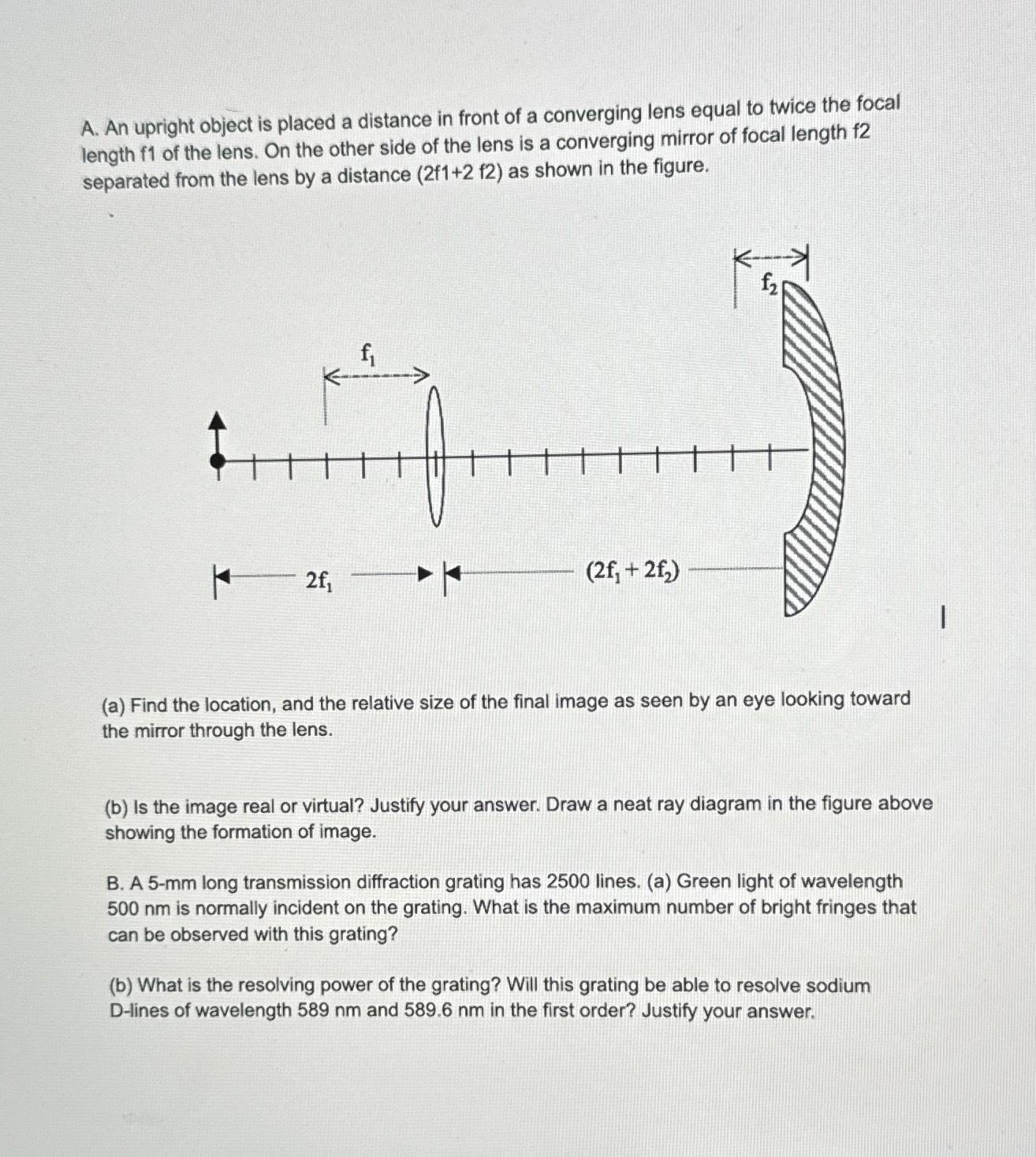 Solved A. ﻿An upright object is placed a distance in front | Chegg.com