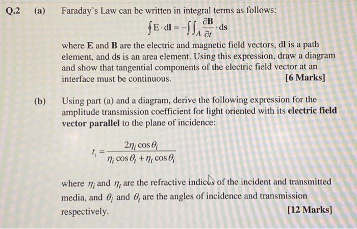 Solved (a) Faraday's Law can be written in integral terms as | Chegg.com