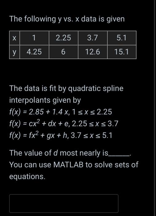 Solved The following yvs.x data is given The data is fit by | Chegg.com