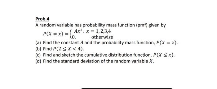 Solved Prob.4 A random variable has probability mass | Chegg.com
