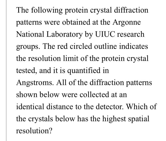 Solved The following protein crystal diffraction patterns | Chegg.com