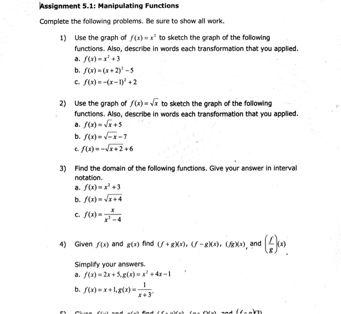 Solved Assignment 5.1: Manipulating Functions Complete the | Chegg.com
