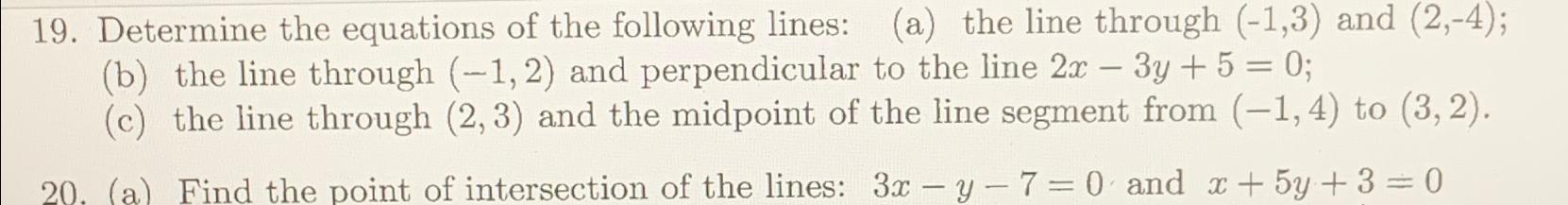 Solved Determine the equations of the following lines: (a) | Chegg.com