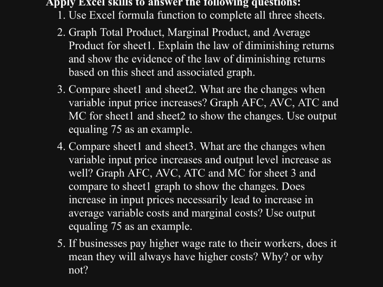 Solved Use Excel Formula Function To Complete All Three 
