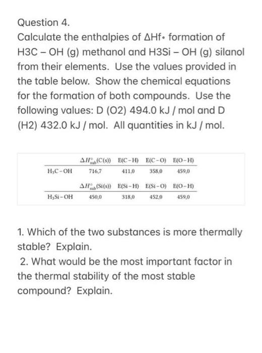 Solved Question 4. Calculate the enthalpies of AHf. | Chegg.com